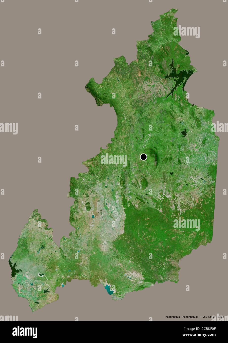 Shape of Moneragala, district of Sri Lanka, with its capital isolated ...