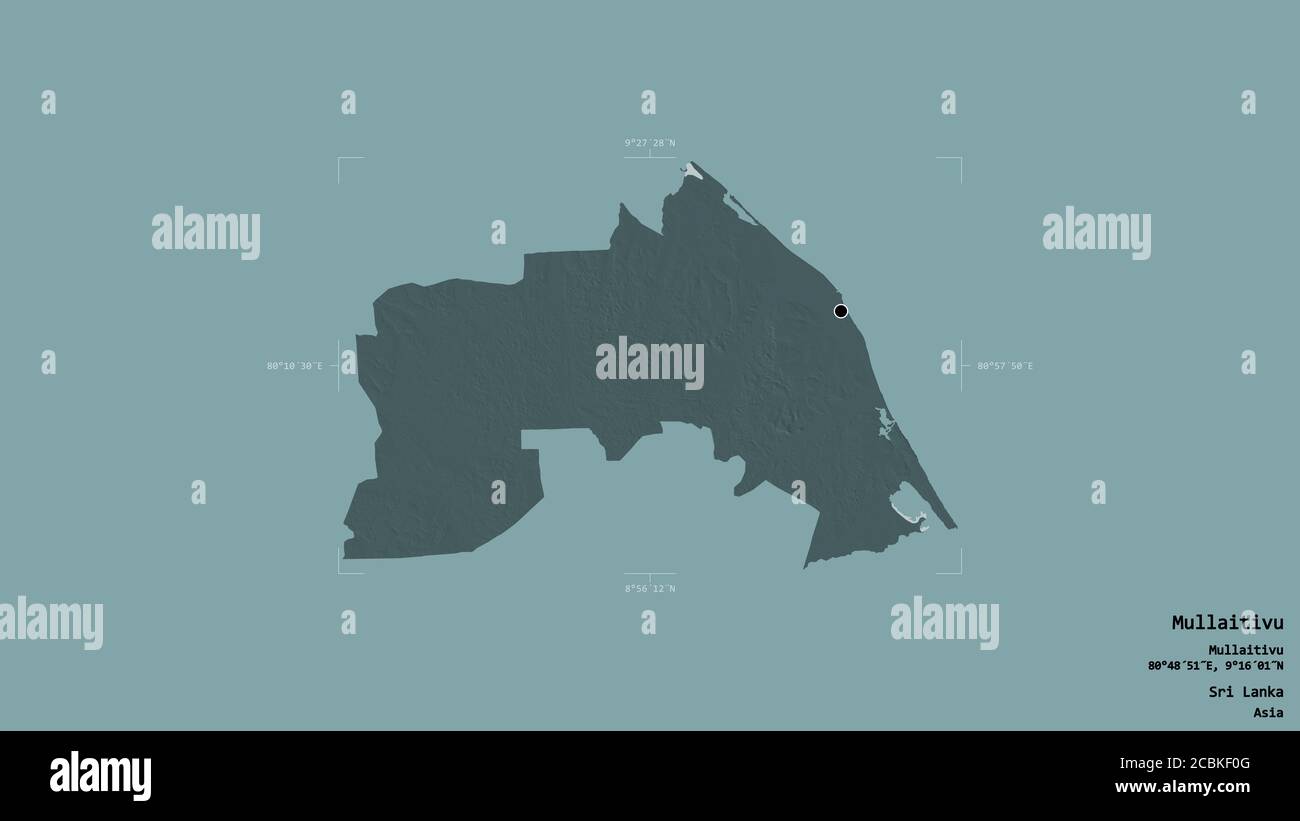 Area of Mullaitivu, district of Sri Lanka, isolated on a solid ...
