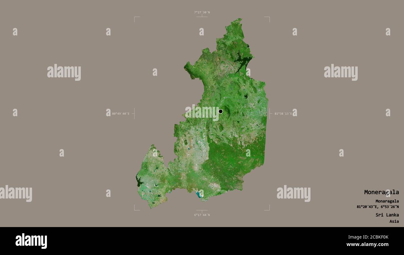 Area of Moneragala, district of Sri Lanka, isolated on a solid ...