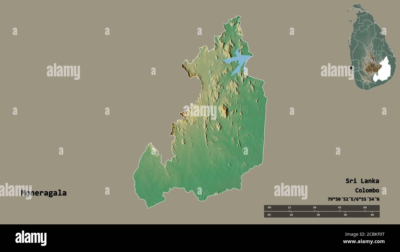 Shape of Moneragala, district of Sri Lanka, with its capital isolated ...