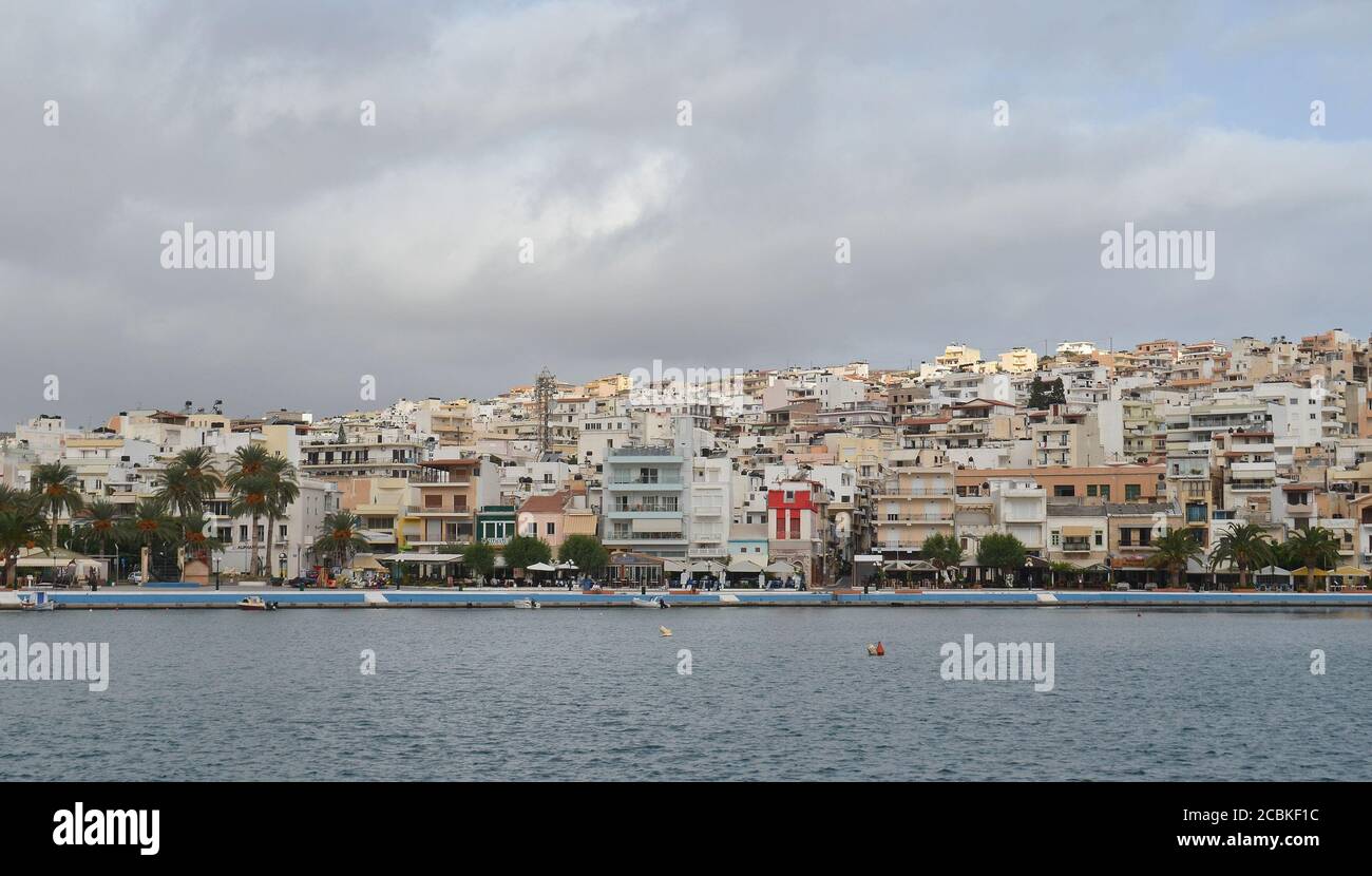 View of Sitia in Crete, Greece from the harbor Stock Photo - Alamy