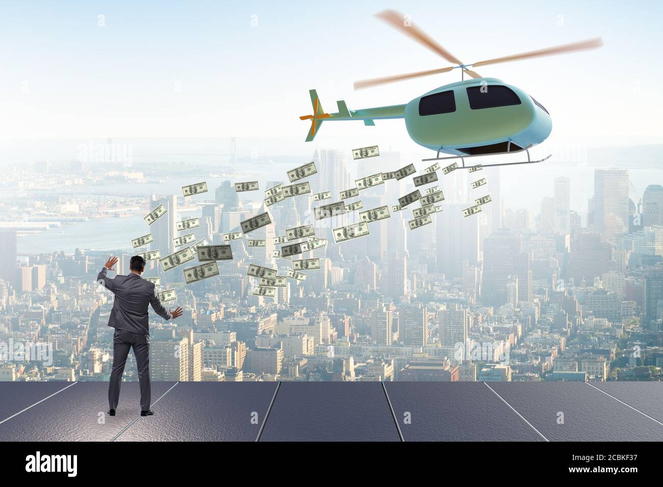Helicopter money concept with the businessman Stock Photo - Alamy
