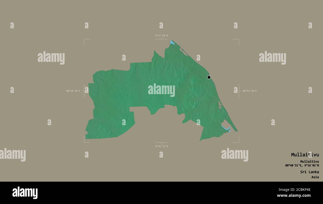 Area of Mullaitivu, district of Sri Lanka, isolated on a solid ...
