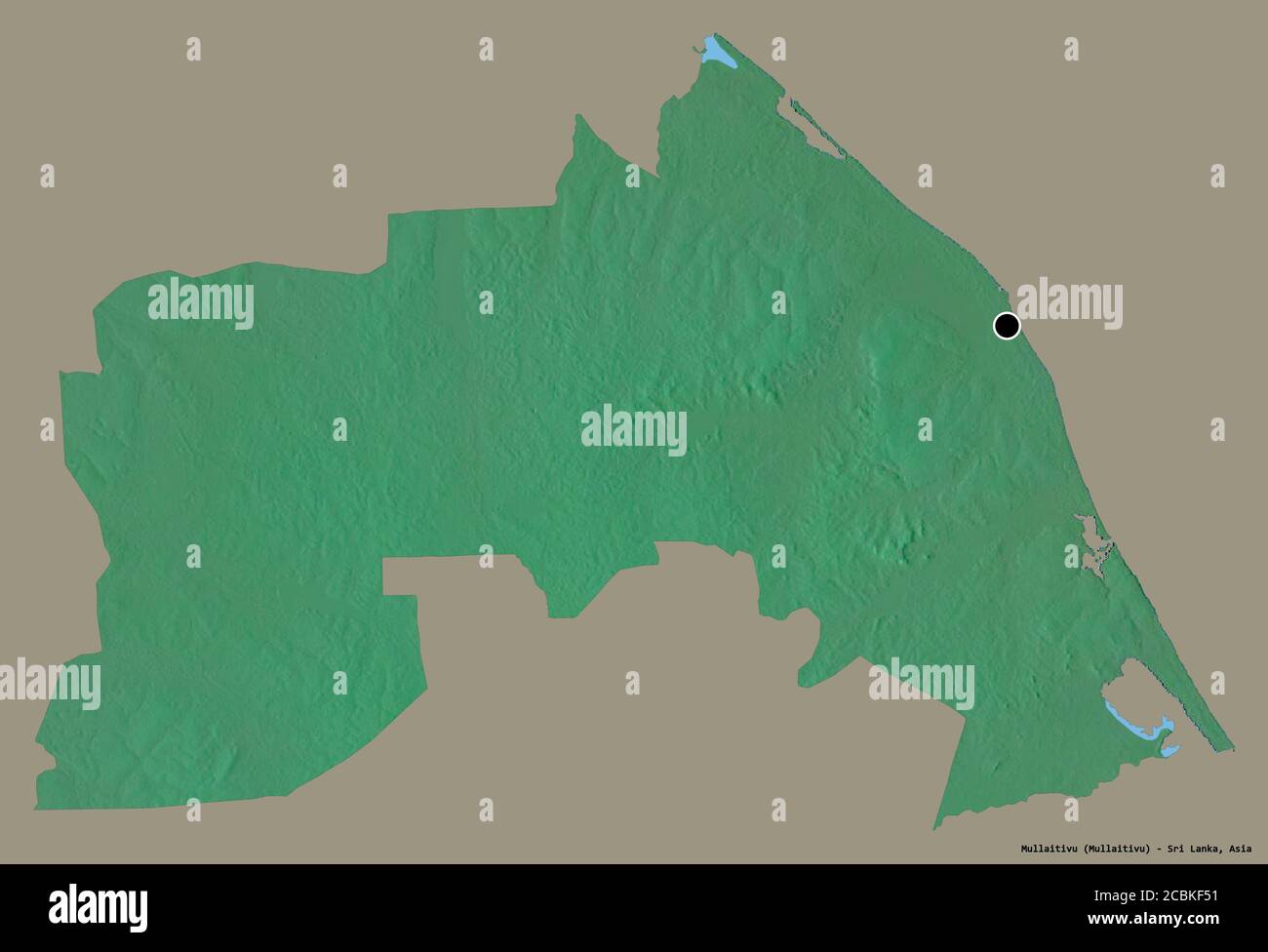 Shape of Mullaitivu, district of Sri Lanka, with its capital isolated ...