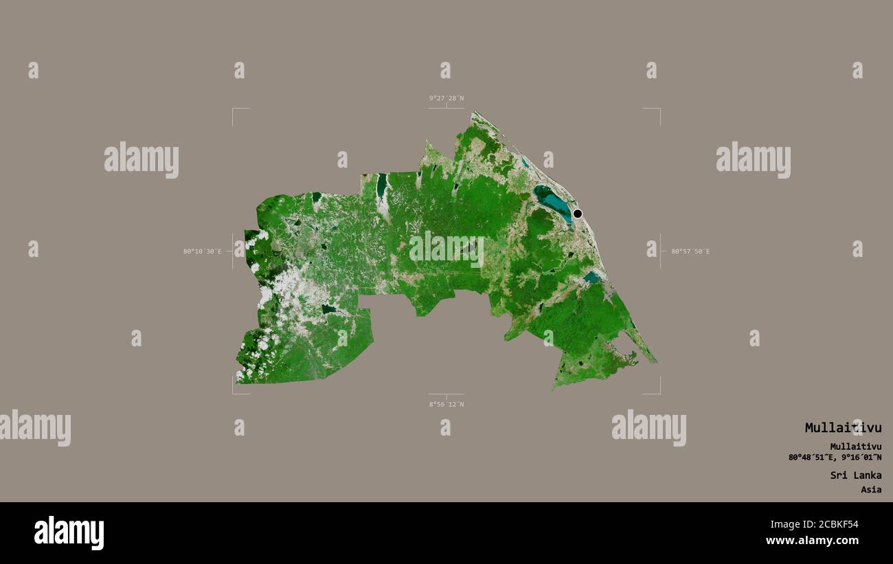 Area of Mullaitivu, district of Sri Lanka, isolated on a solid ...