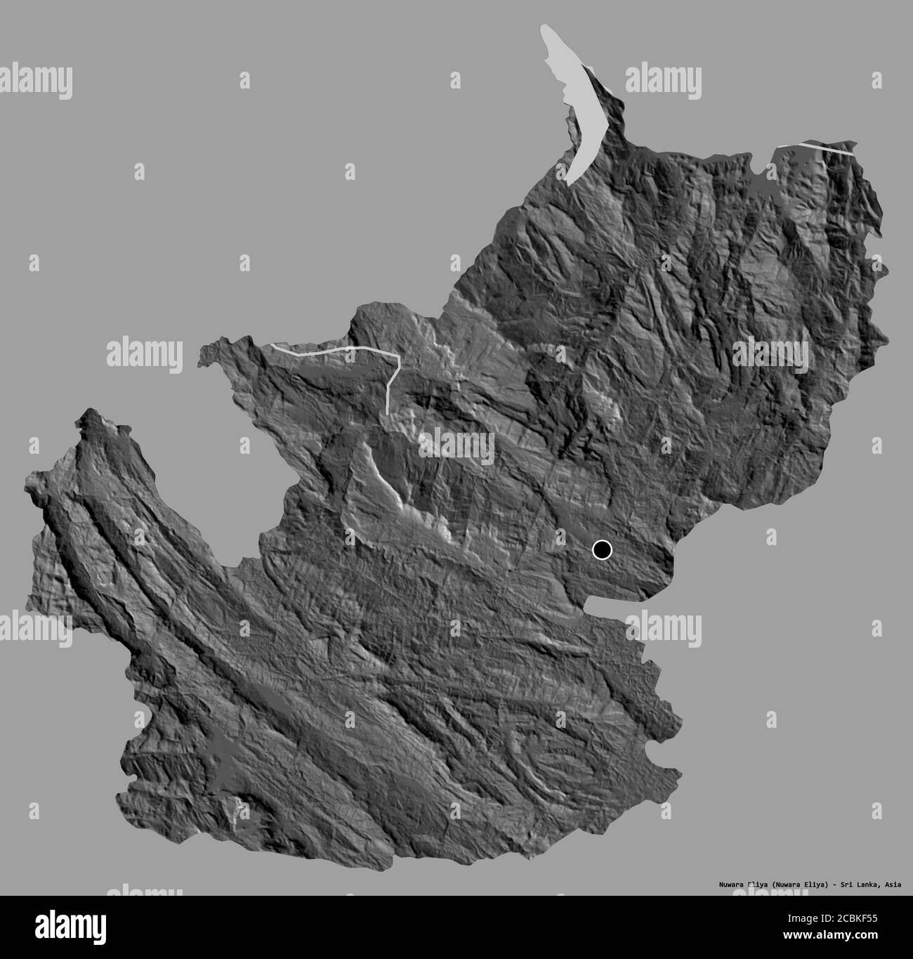 Shape of Nuwara Eliya, district of Sri Lanka, with its capital isolated ...