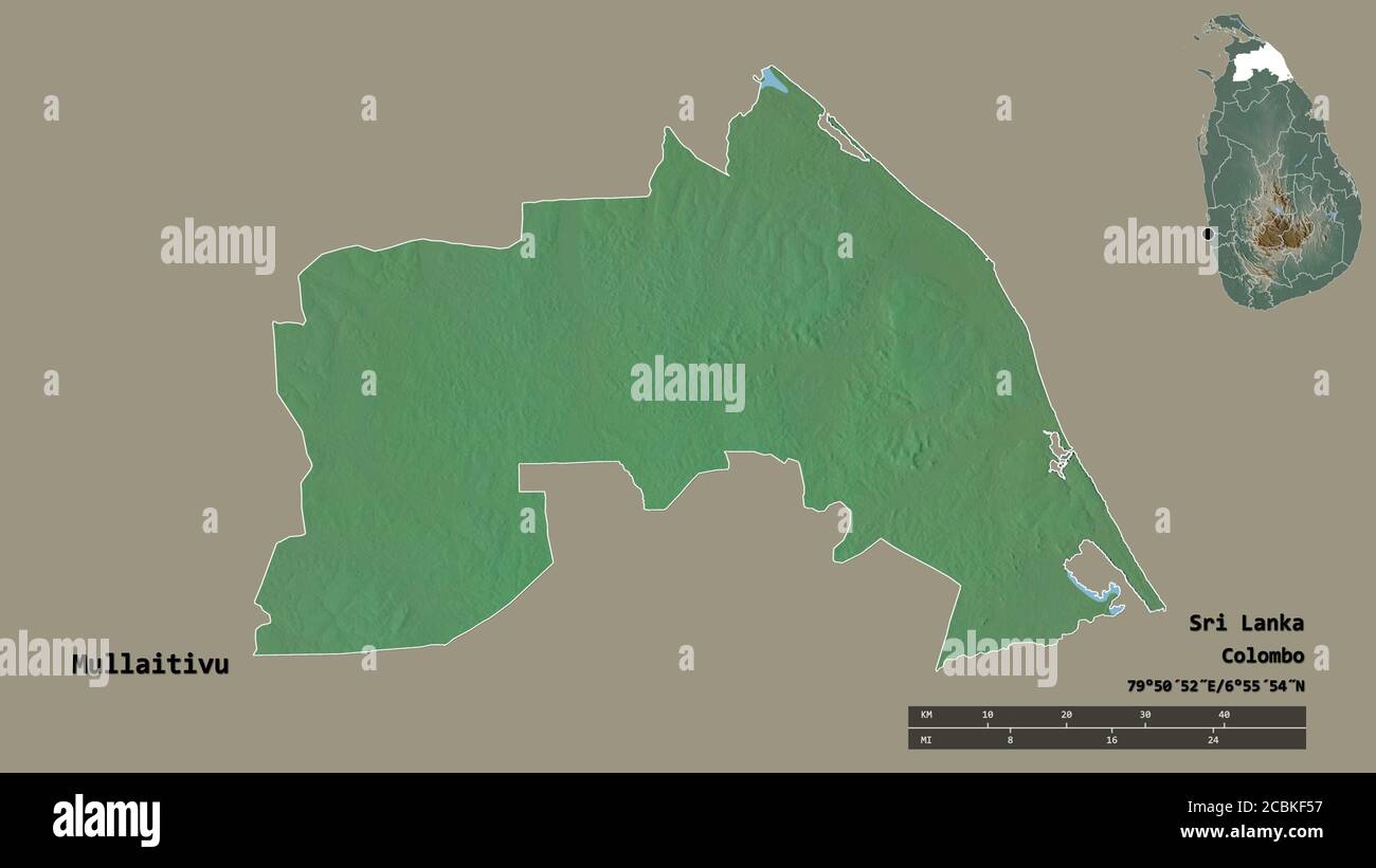 Shape of Mullaitivu, district of Sri Lanka, with its capital isolated ...