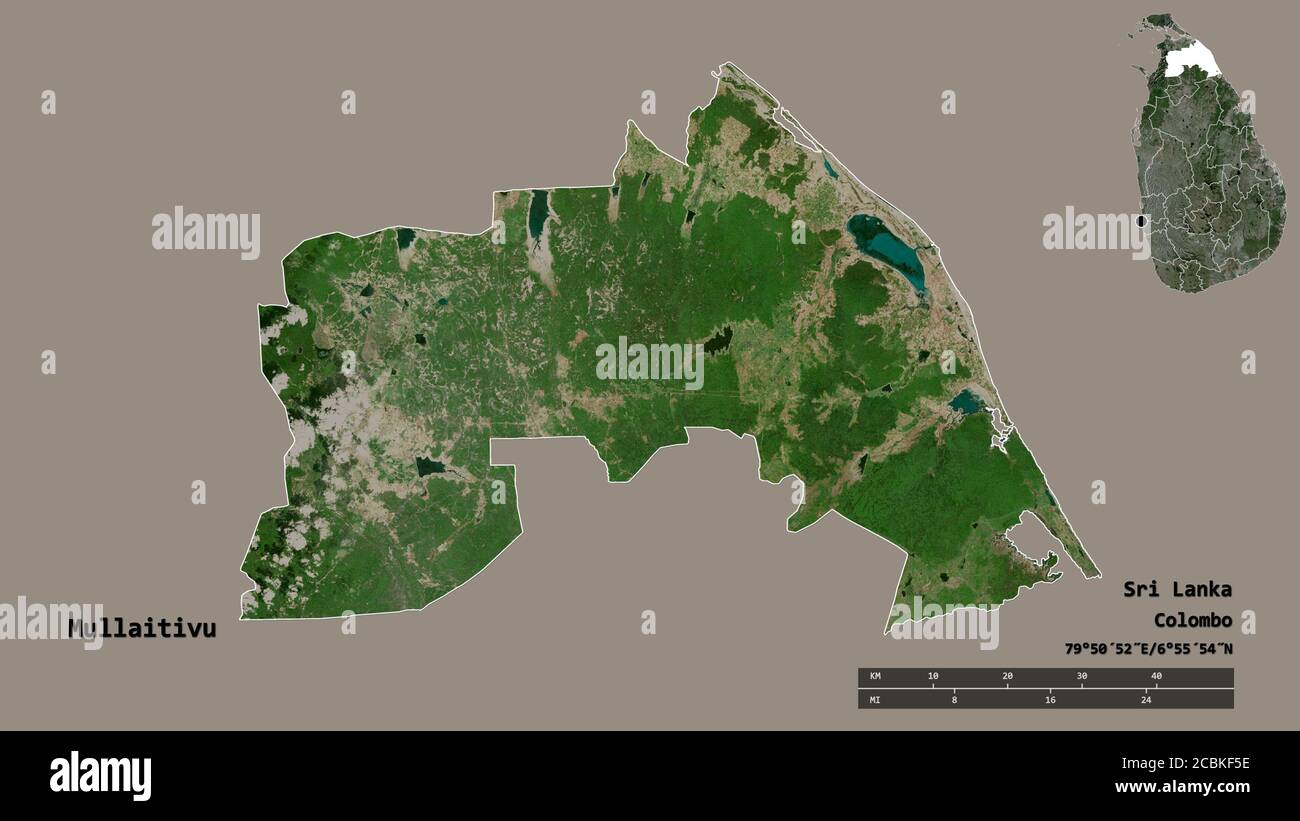 Shape of Mullaitivu, district of Sri Lanka, with its capital isolated ...