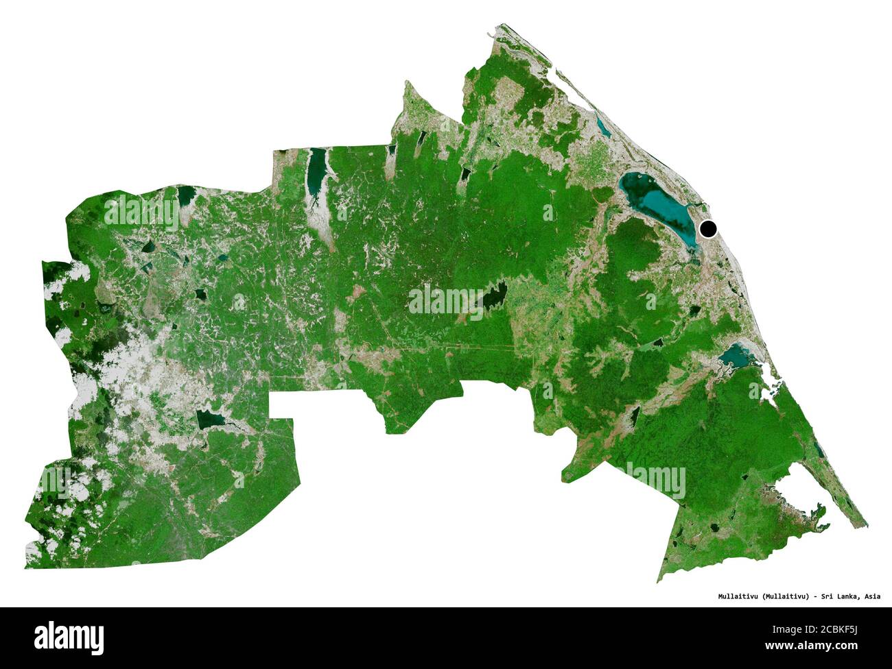 Shape of Mullaitivu, district of Sri Lanka, with its capital isolated ...
