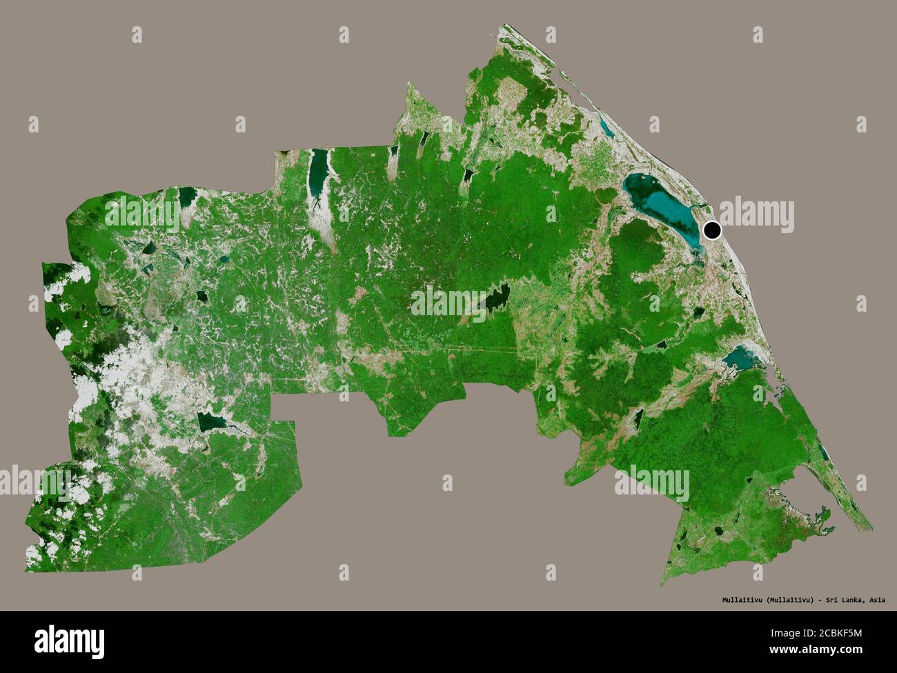 Shape of Mullaitivu, district of Sri Lanka, with its capital isolated ...