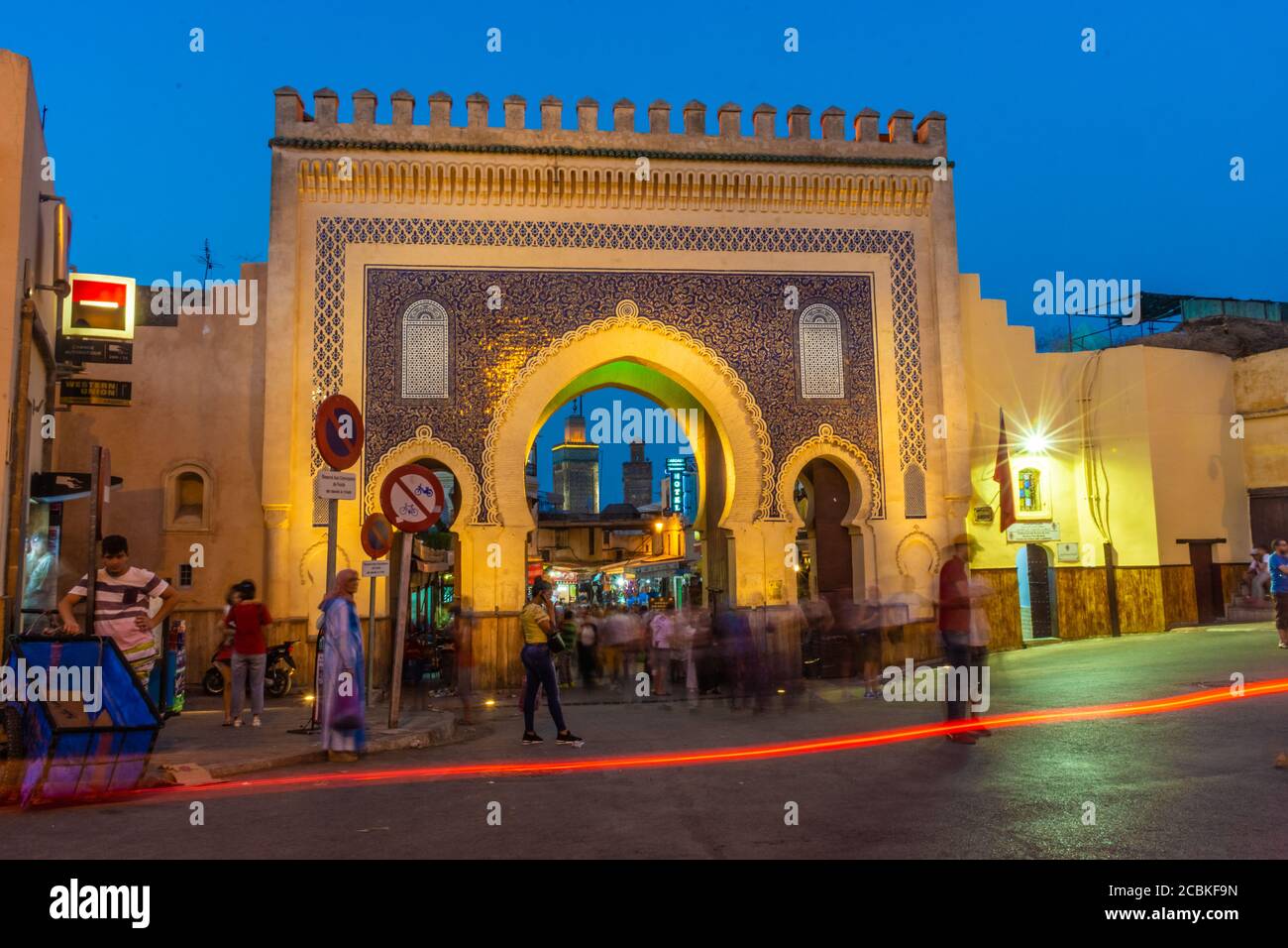 The Blue gate of Fez by night, Morocco Stock Photo - Alamy