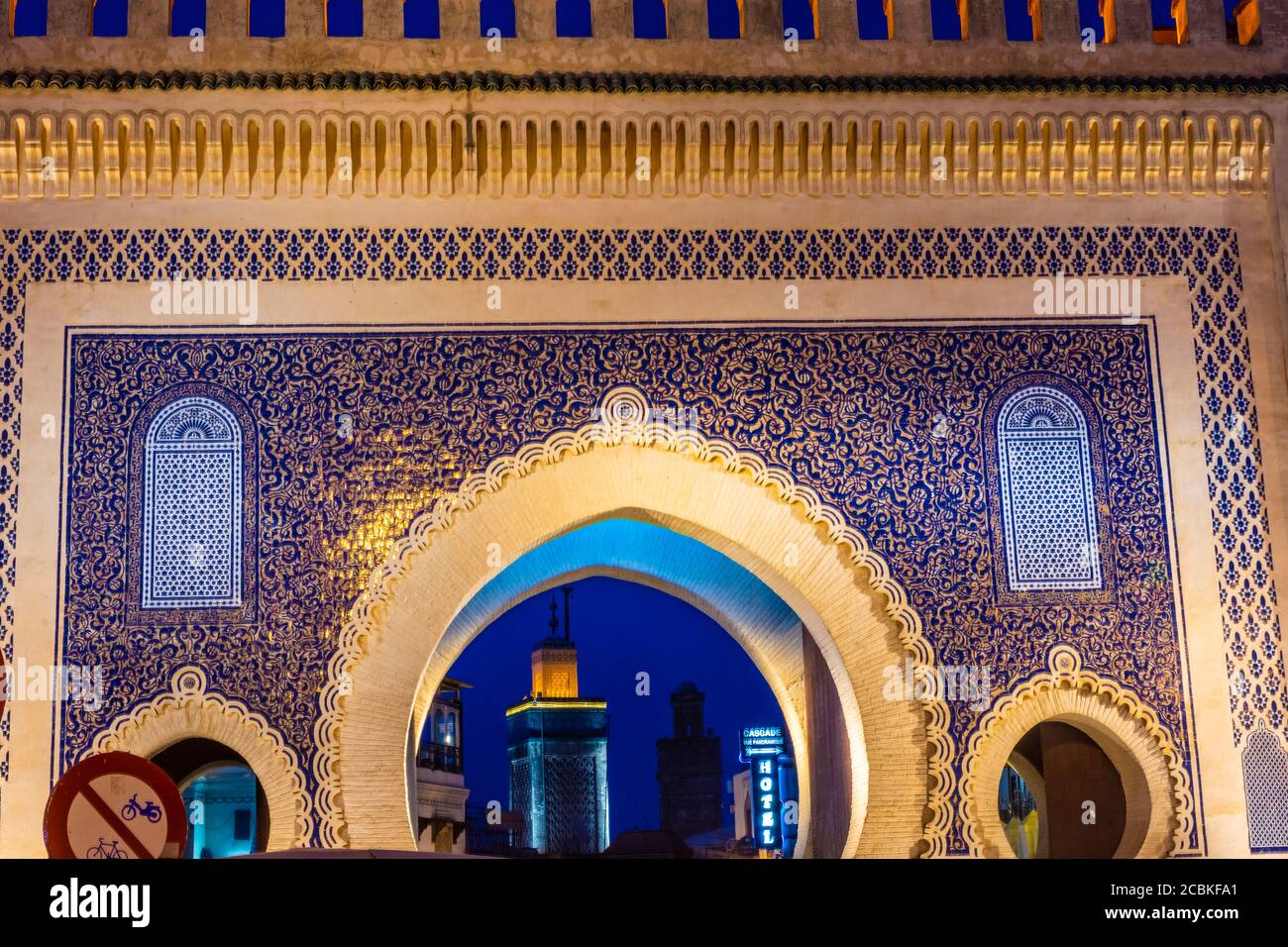 The Blue gate of Fez by night, Morocco Stock Photo - Alamy