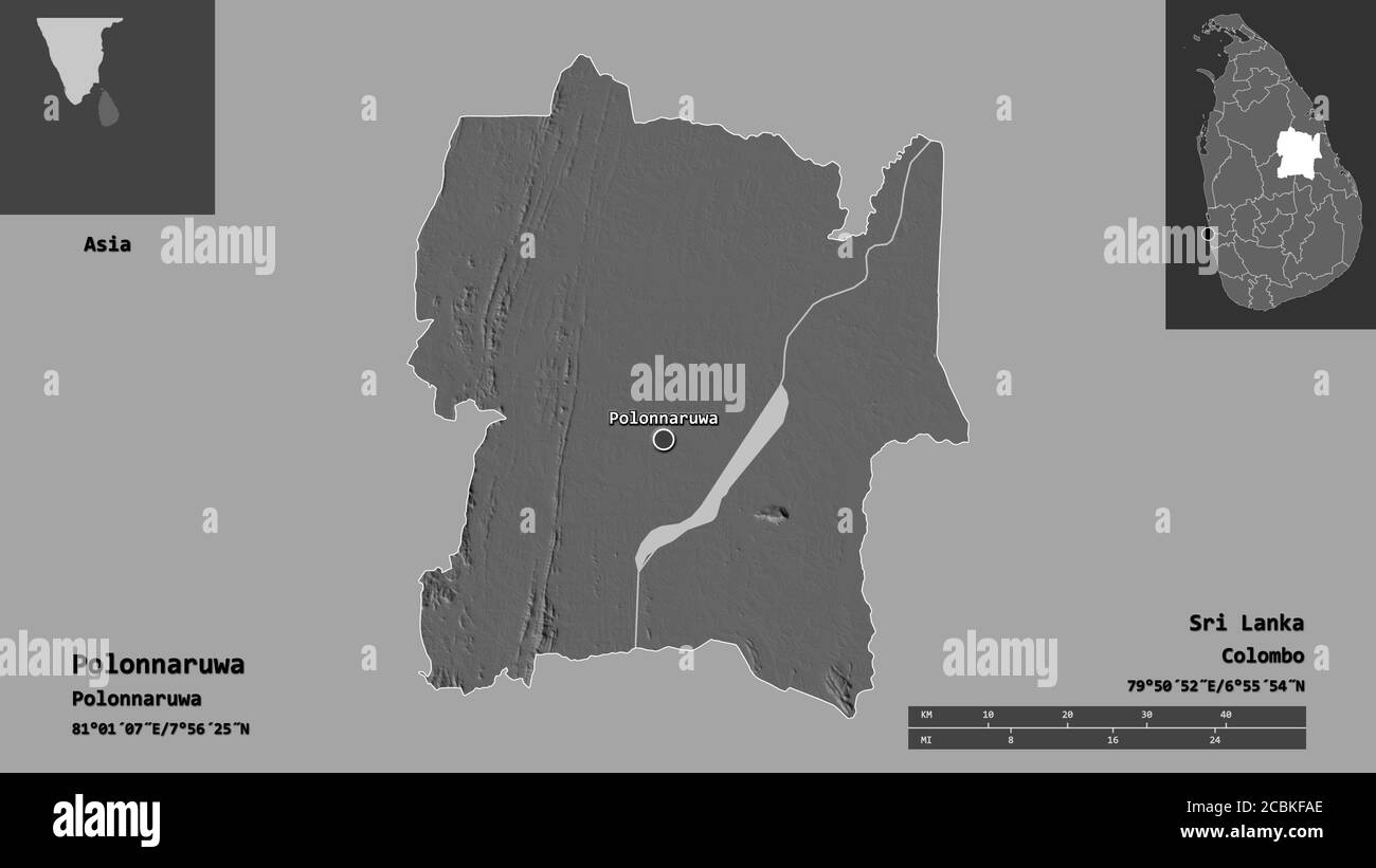 Shape of Polonnaruwa, district of Sri Lanka, and its capital. Distance ...
