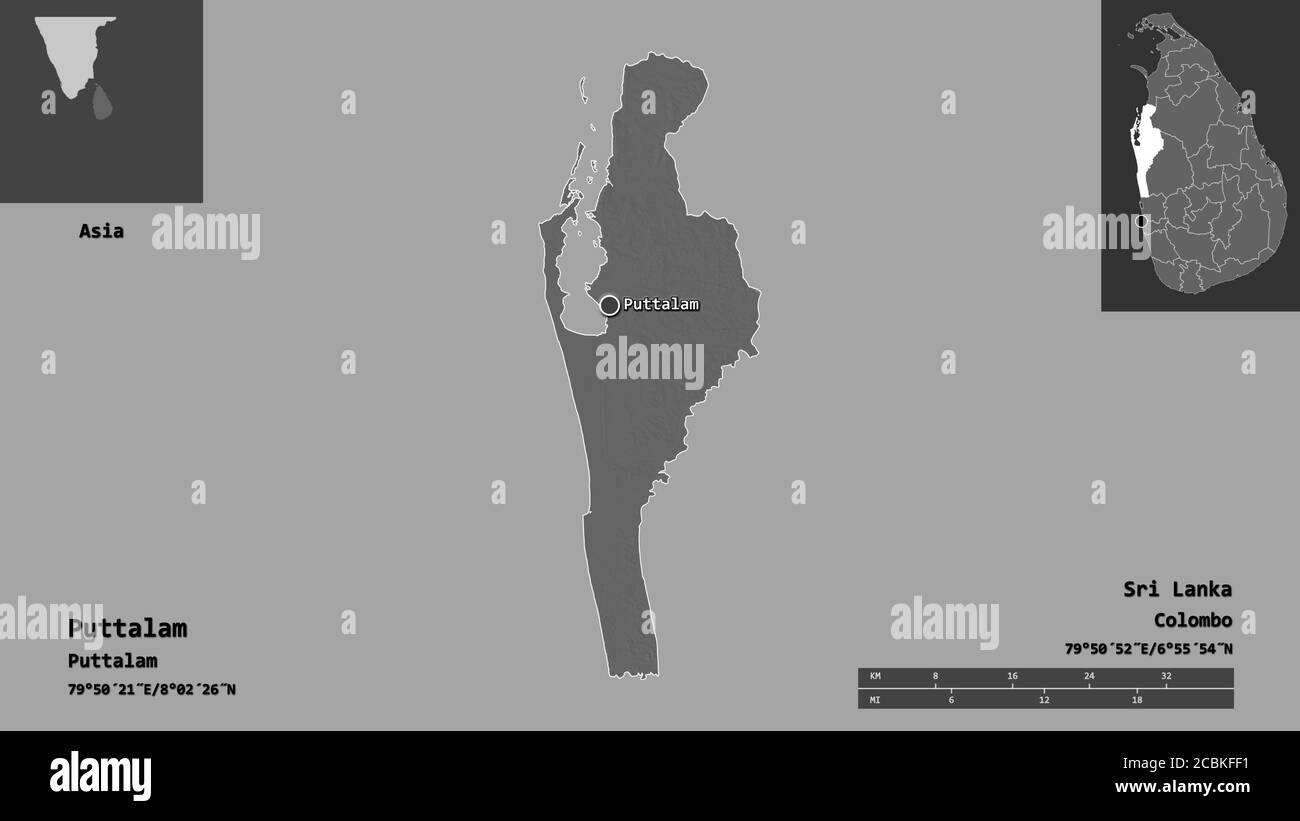 Shape of Puttalam, district of Sri Lanka, and its capital. Distance ...