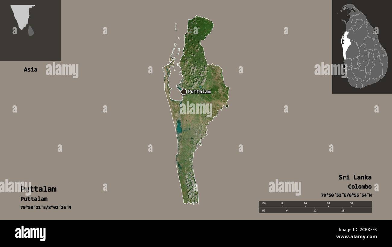 Shape of Puttalam, district of Sri Lanka, and its capital. Distance ...