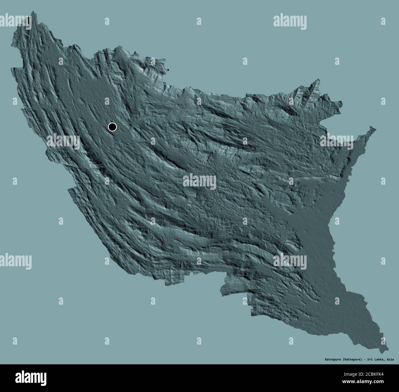 Shape of Ratnapura, district of Sri Lanka, with its capital isolated on ...