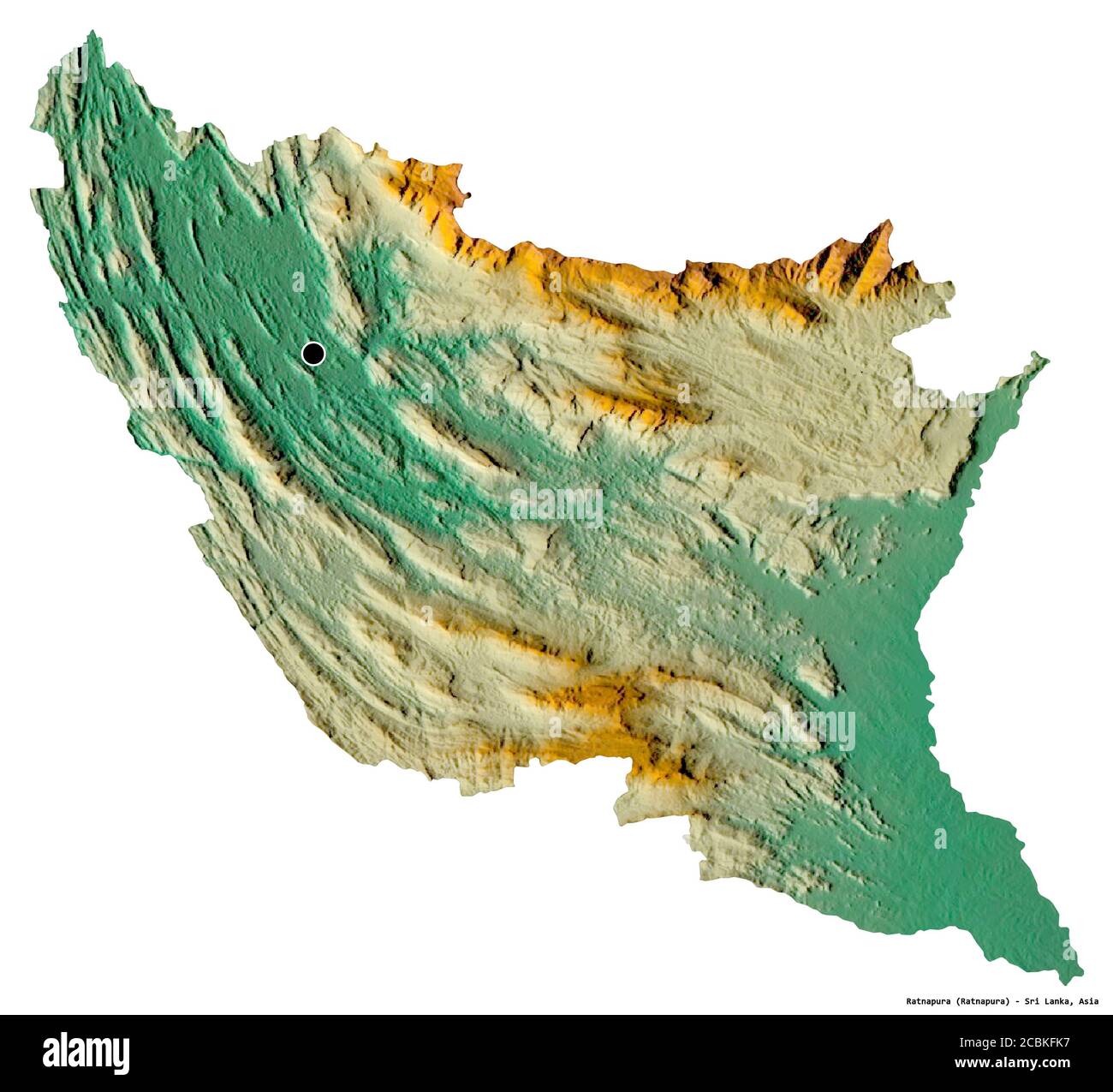 Shape of Ratnapura, district of Sri Lanka, with its capital isolated on ...