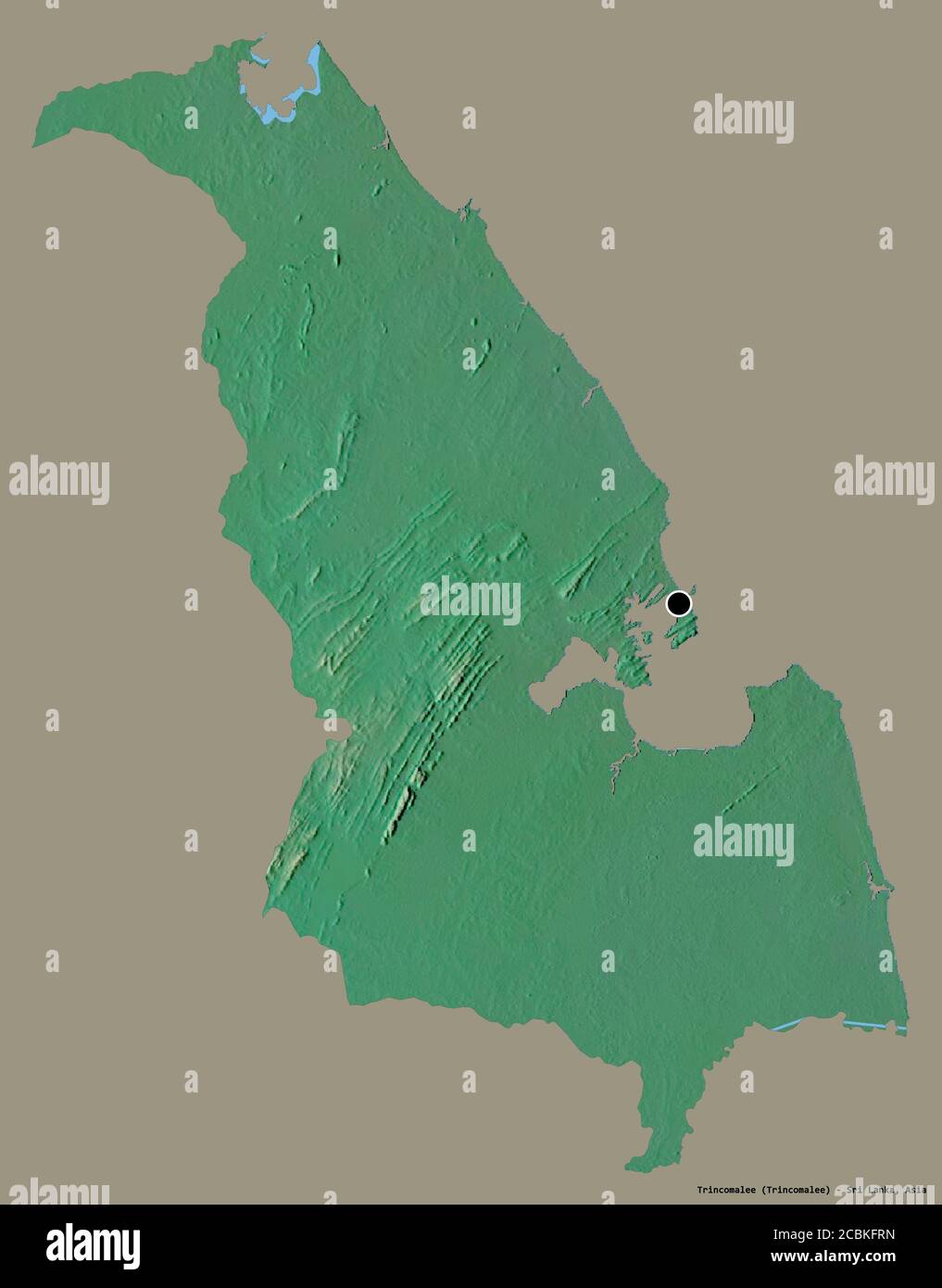 Shape of Trincomalee, district of Sri Lanka, with its capital isolated ...