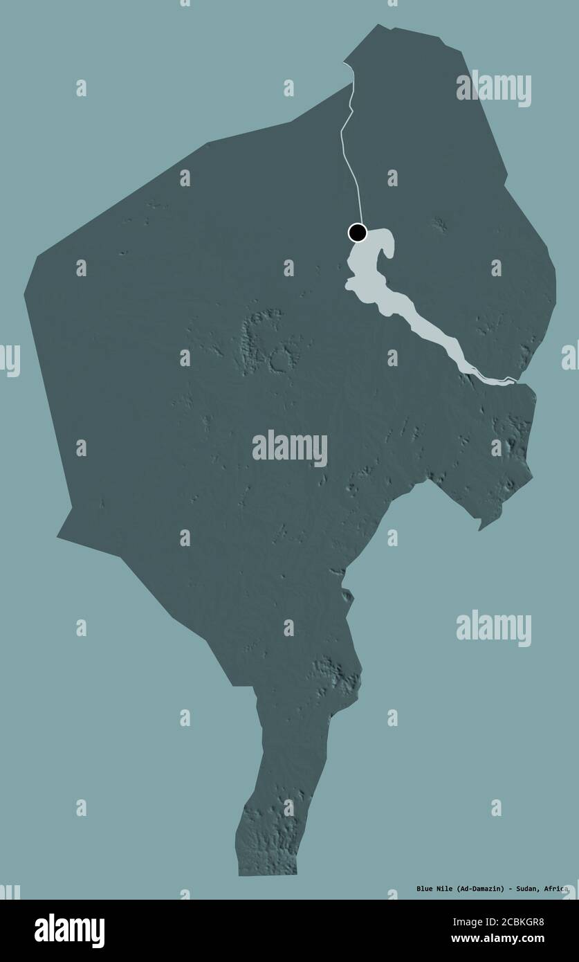 Shape of Blue Nile, state of Sudan, with its capital isolated on a ...