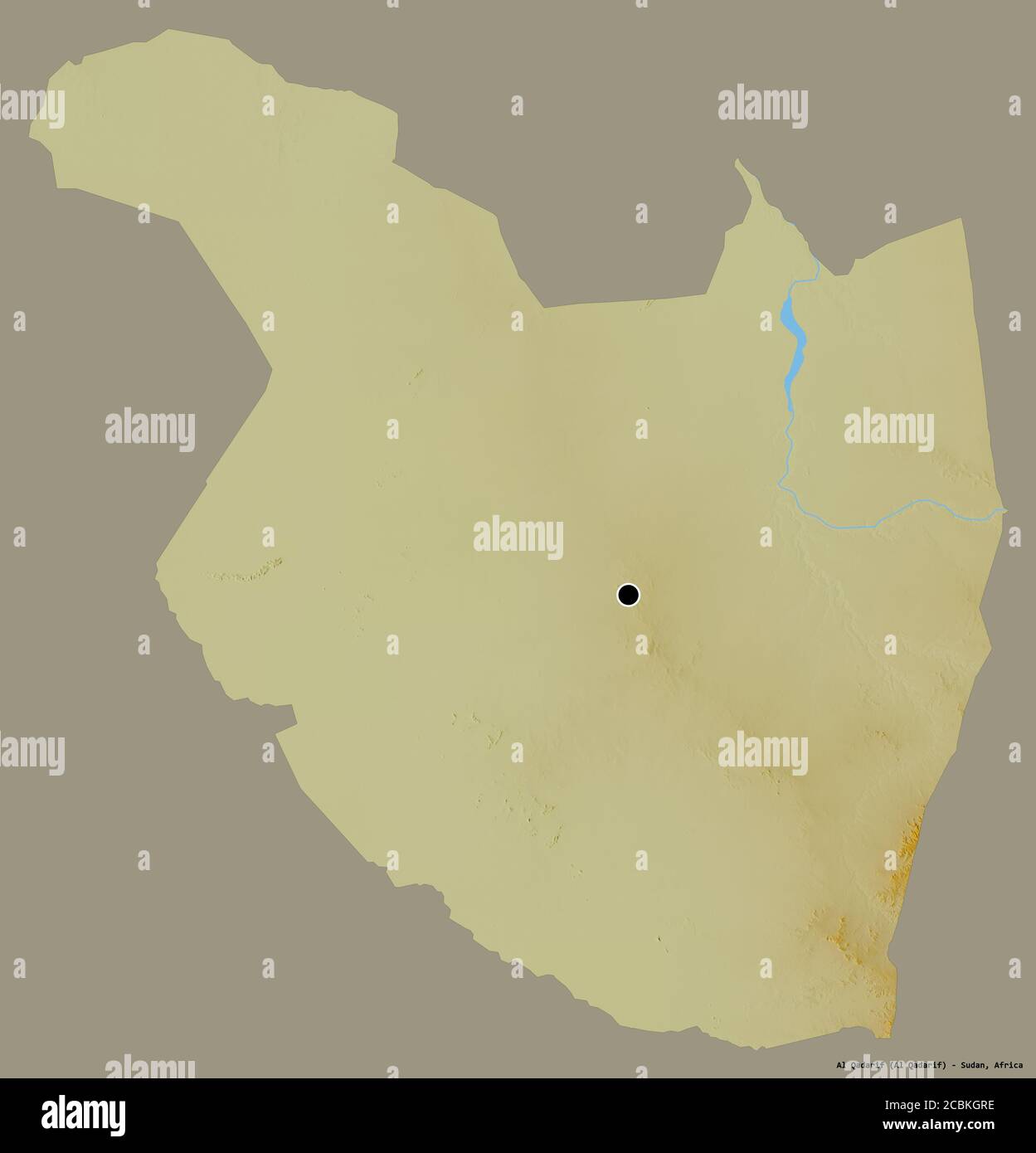 Shape of Al Qadarif, state of Sudan, with its capital isolated on a ...