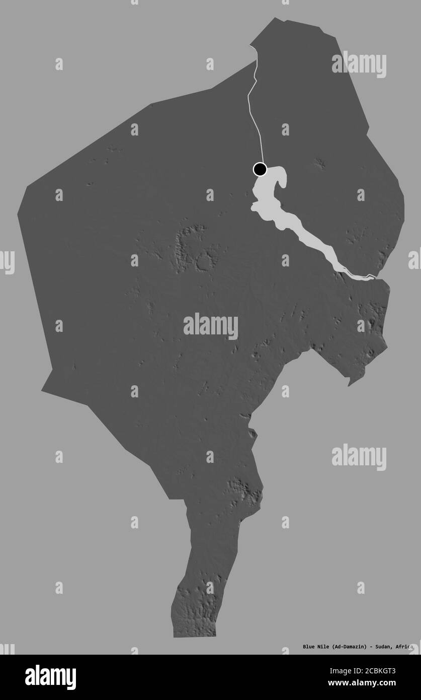 Shape of Blue Nile, state of Sudan, with its capital isolated on a ...
