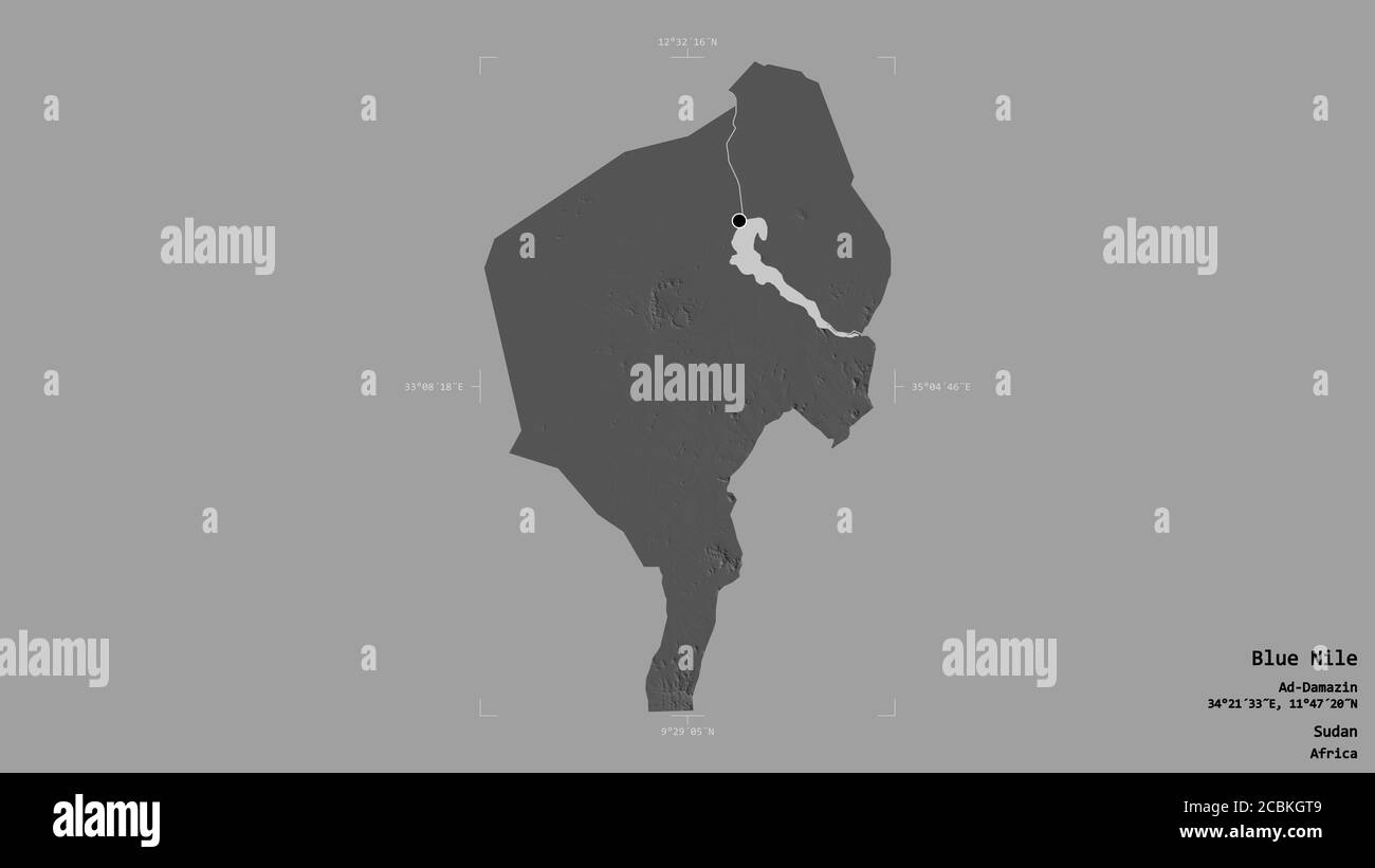 Area of Blue Nile, state of Sudan, isolated on a solid background in a ...