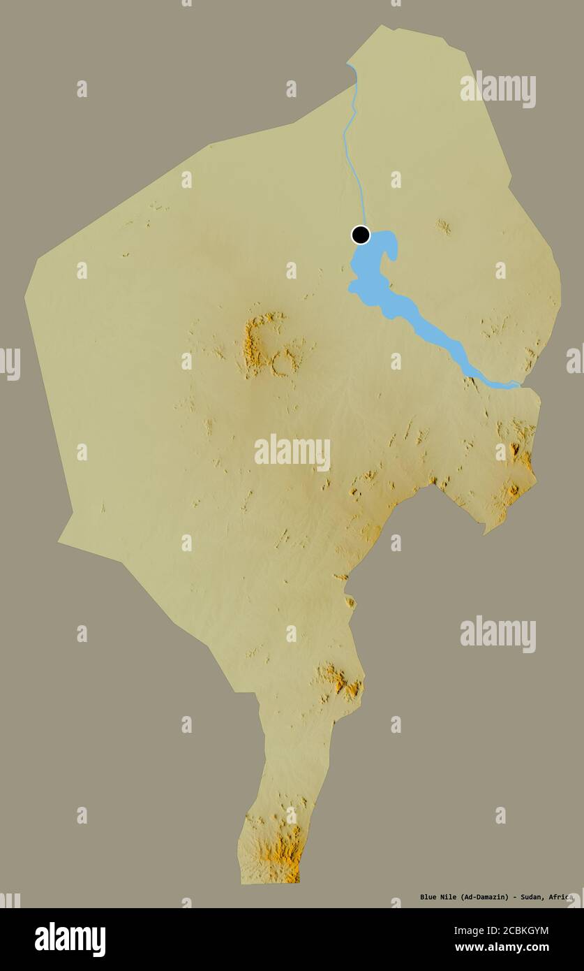 Shape of Blue Nile, state of Sudan, with its capital isolated on a ...