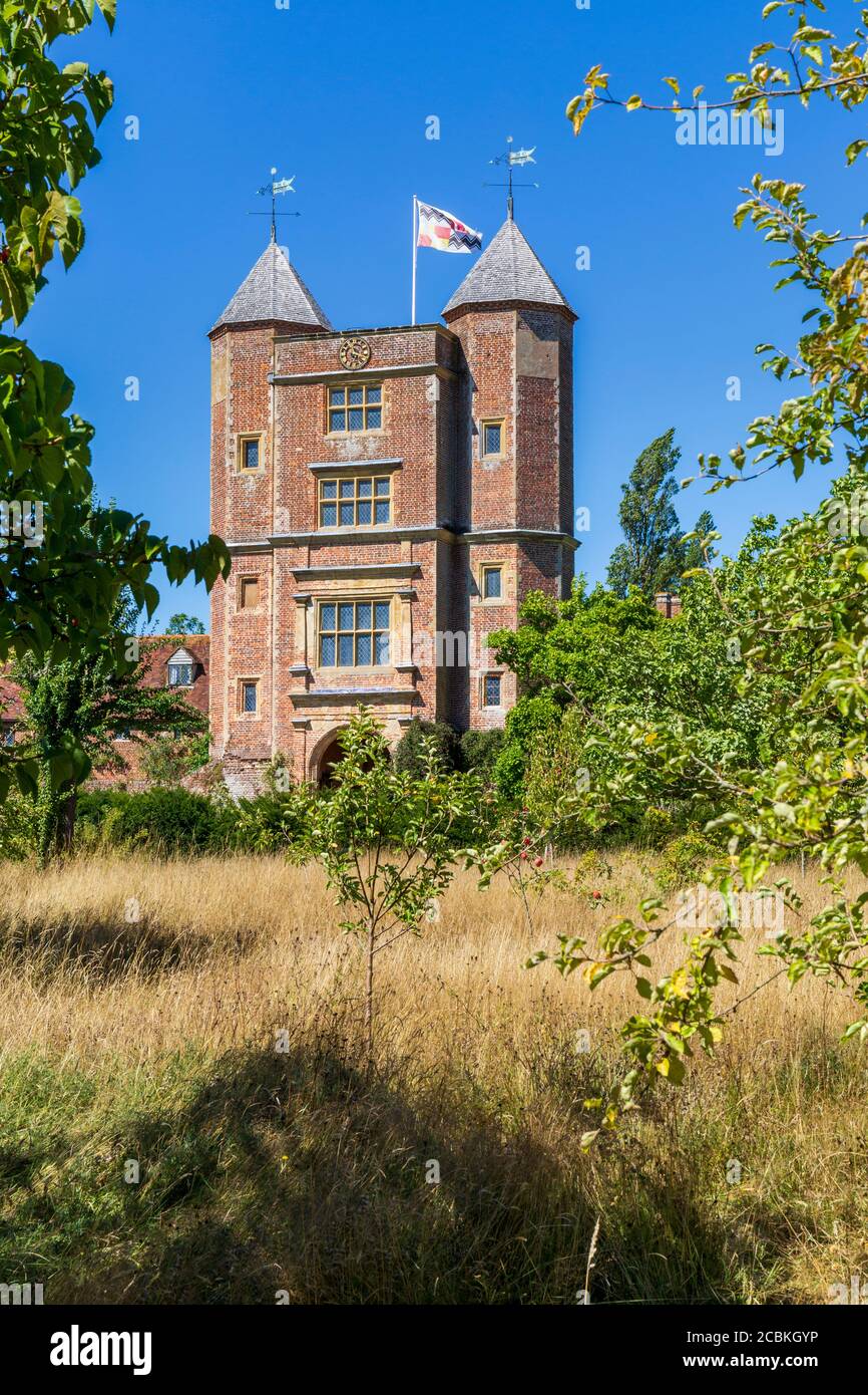 The Elizabethan Tower at Sissinghurst Castle from the orchard in summer ...