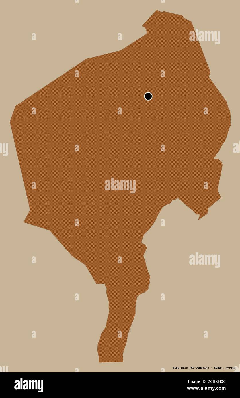 Shape of Blue Nile, state of Sudan, with its capital isolated on a ...