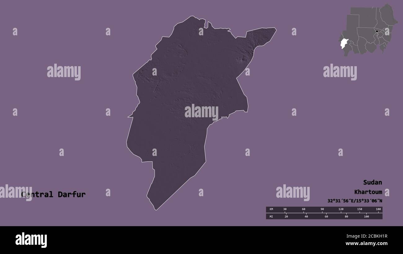 Shape of Central Darfur, state of Sudan, with its capital isolated on ...