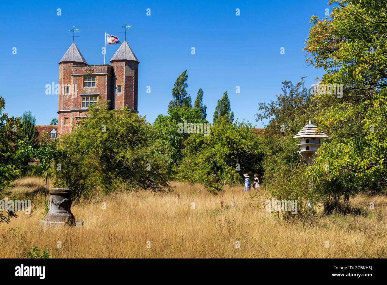 The Elizabethan Tower at Sissinghurst Castle from the orchard in summer ...