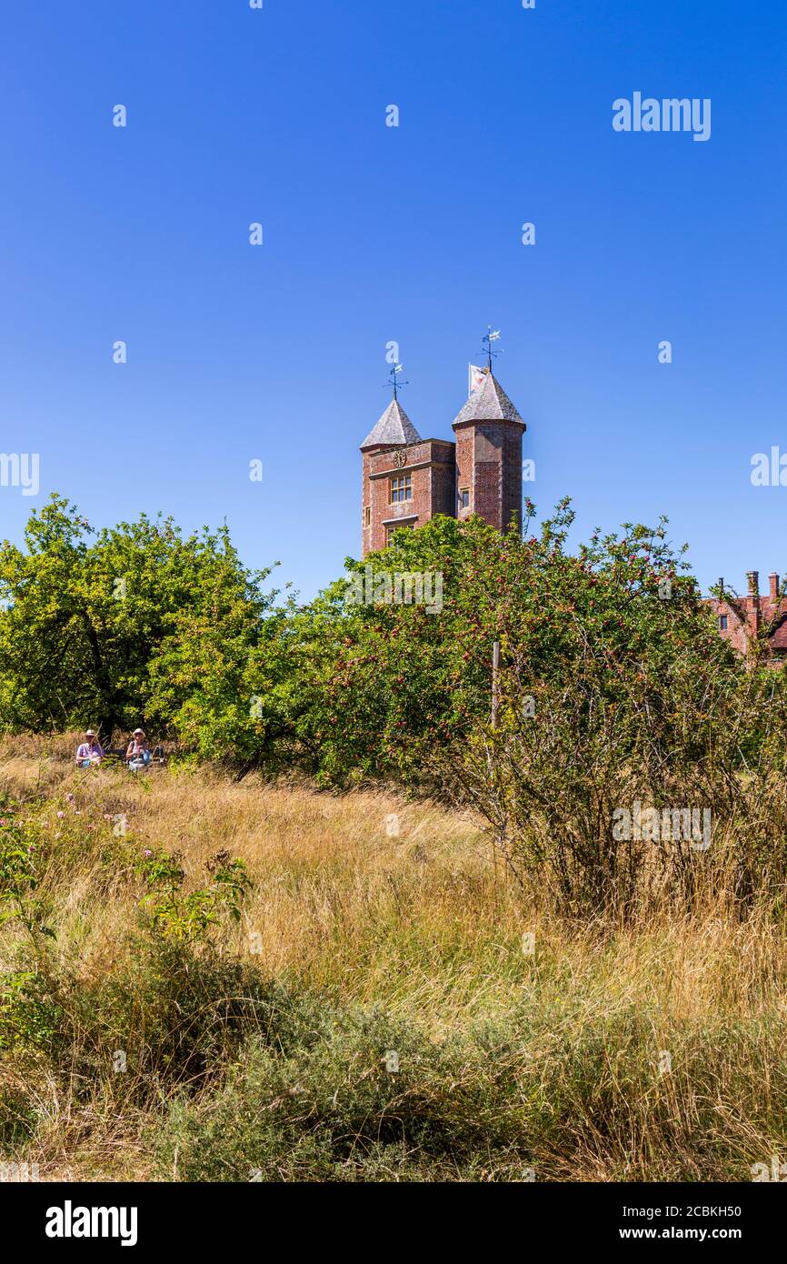 The Elizabethan Tower at Sissinghurst Castle from the orchard in summer ...