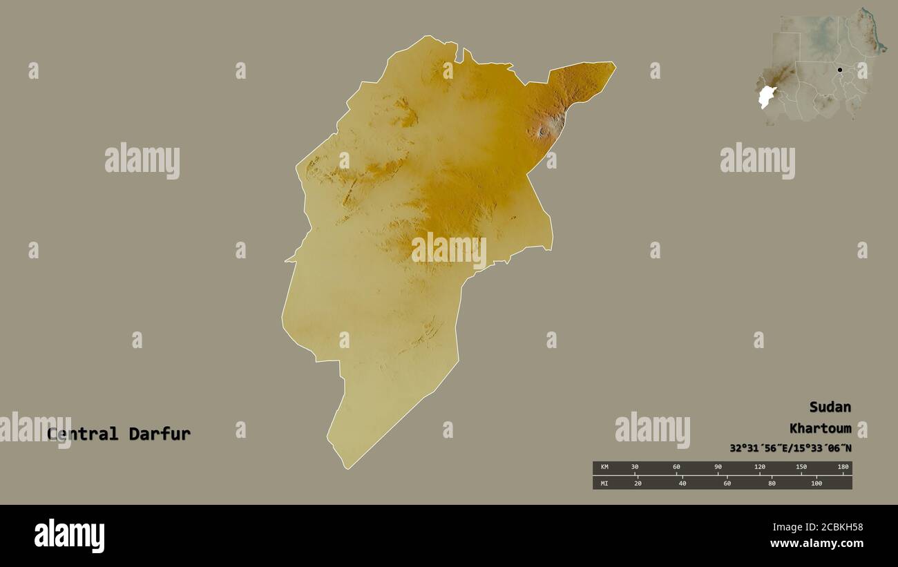 Shape of Central Darfur, state of Sudan, with its capital isolated on ...