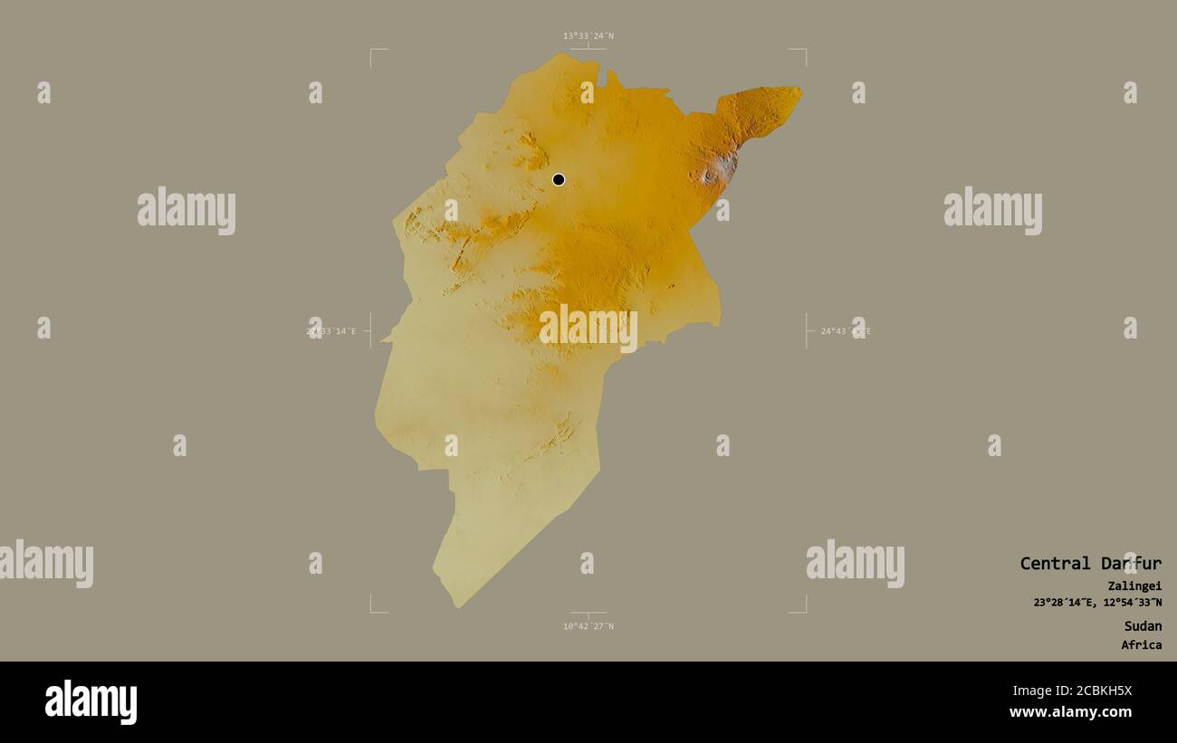 Area of Central Darfur, state of Sudan, isolated on a solid background ...