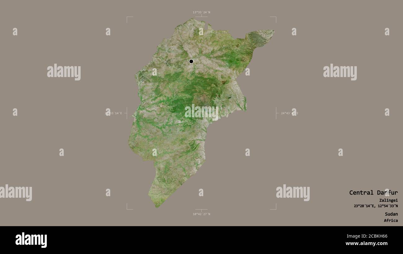 Area of Central Darfur, state of Sudan, isolated on a solid background ...