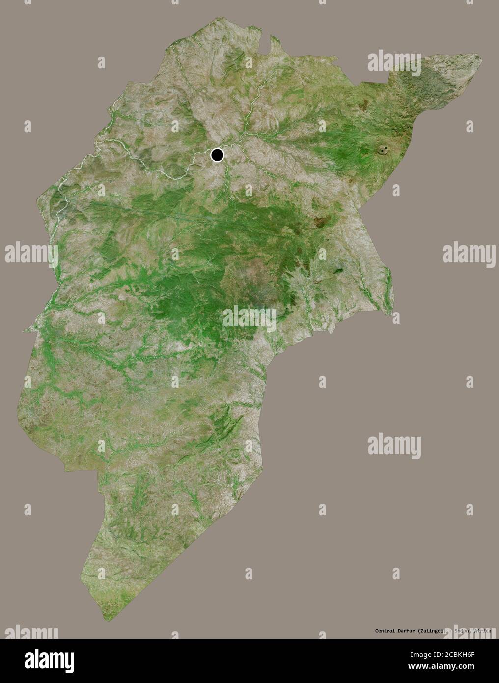 Shape of Central Darfur, state of Sudan, with its capital isolated on a ...