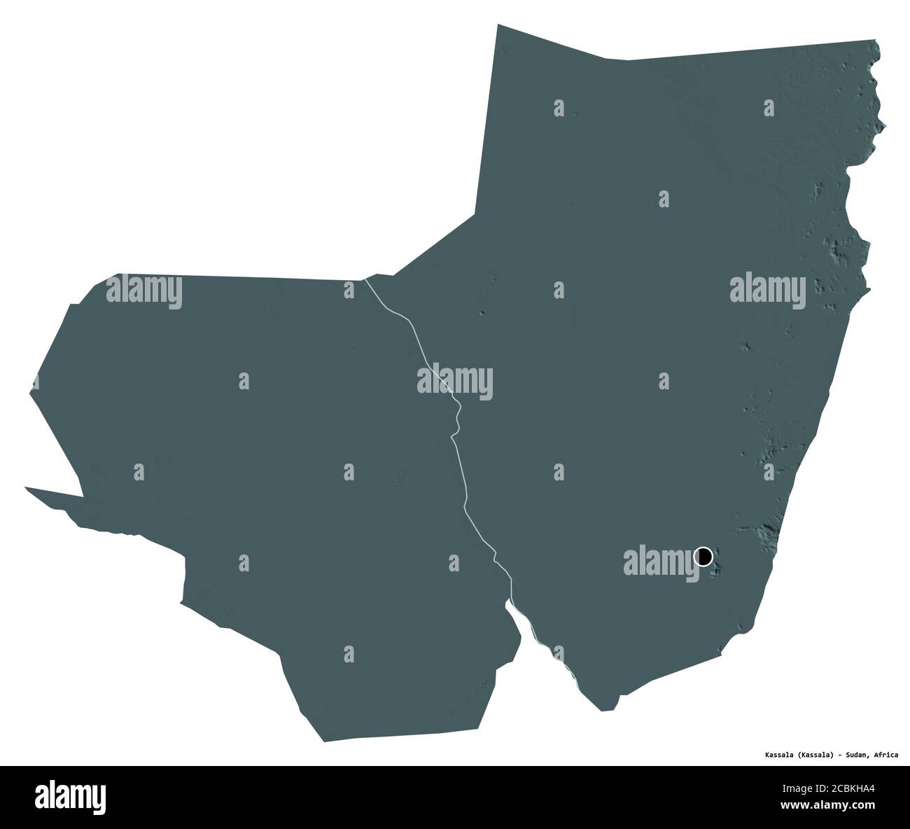 Shape of Kassala, state of Sudan, with its capital isolated on white ...