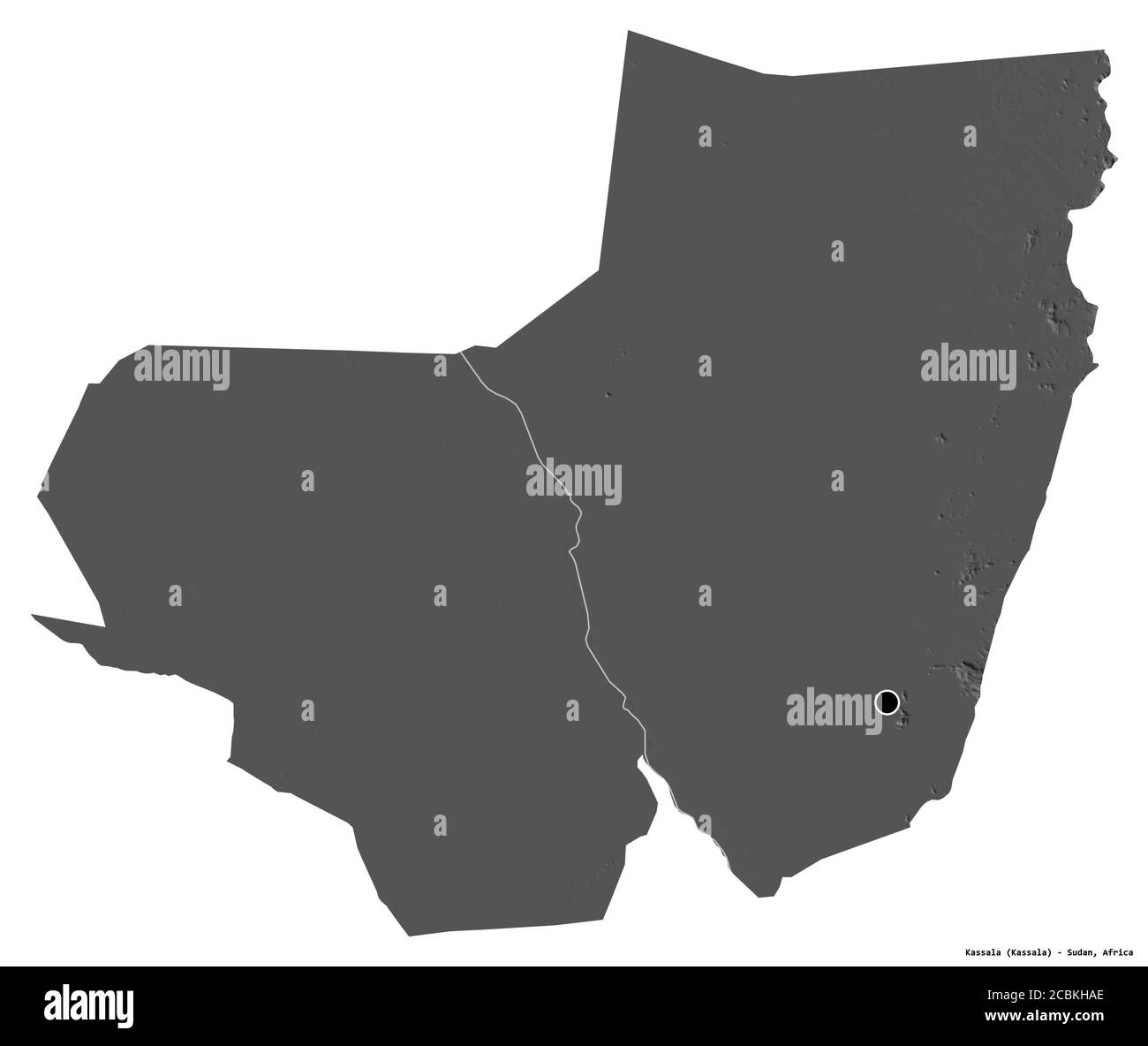Shape of Kassala, state of Sudan, with its capital isolated on white ...