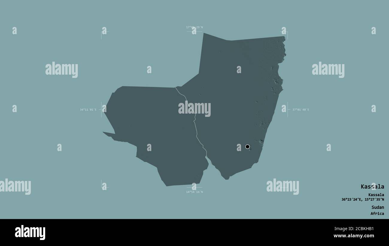 Area of Kassala, state of Sudan, isolated on a solid background in a ...