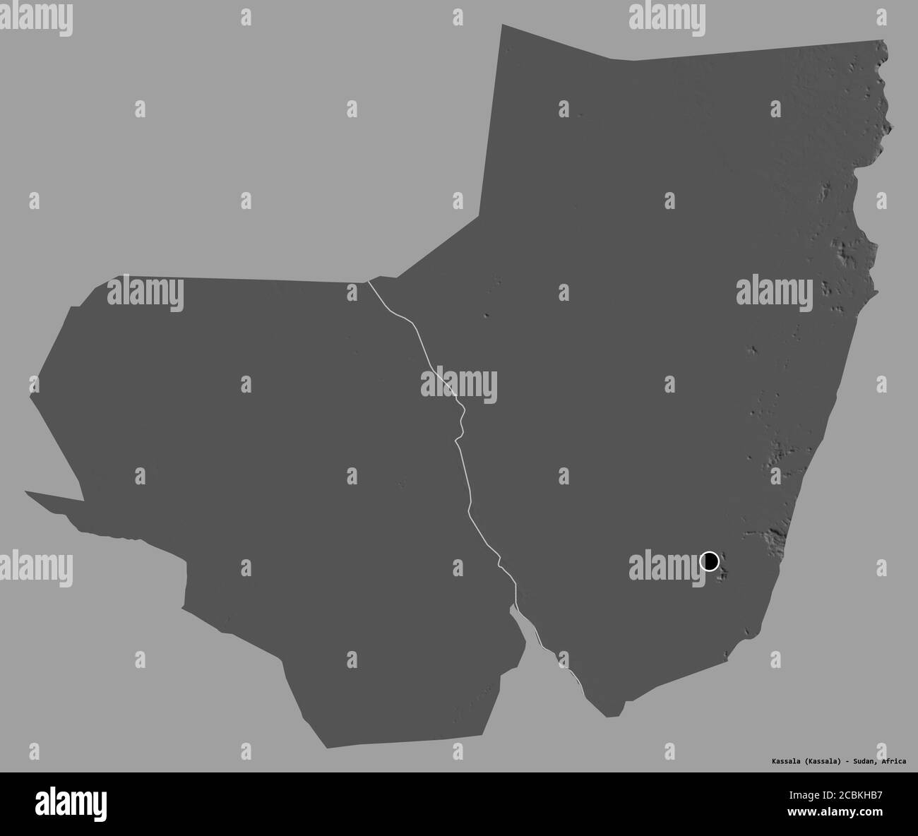 Shape of Kassala, state of Sudan, with its capital isolated on a solid ...