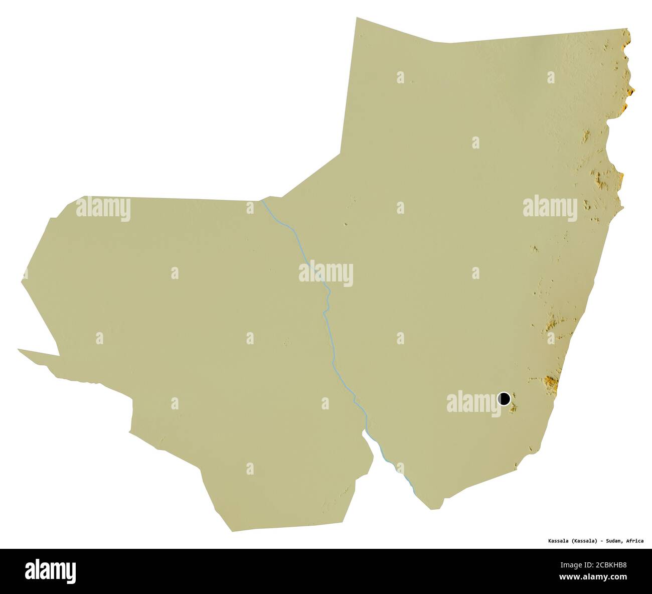 Shape of Kassala, state of Sudan, with its capital isolated on white ...
