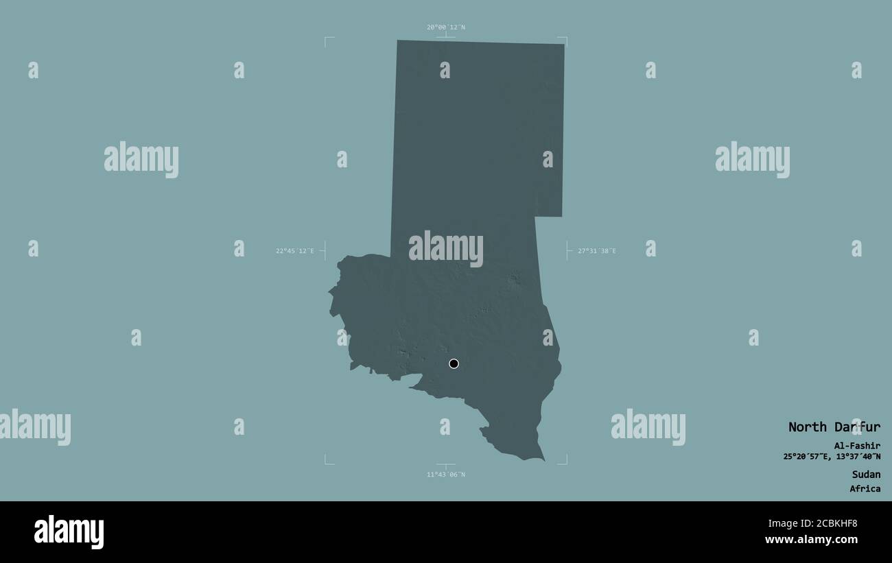 Area of North Darfur, state of Sudan, isolated on a solid background in ...