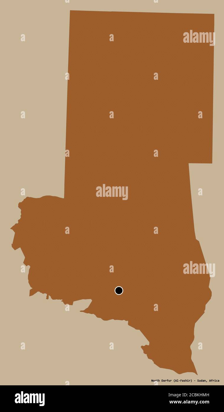 Shape of North Darfur, state of Sudan, with its capital isolated on a ...