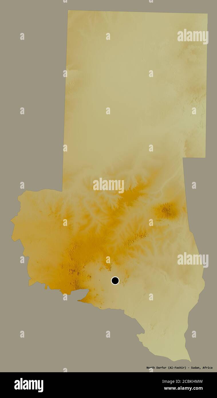 Shape of North Darfur, state of Sudan, with its capital isolated on a ...