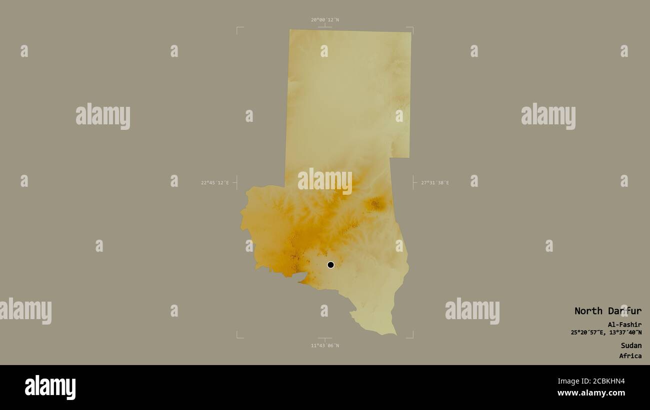 Area of North Darfur, state of Sudan, isolated on a solid background in ...