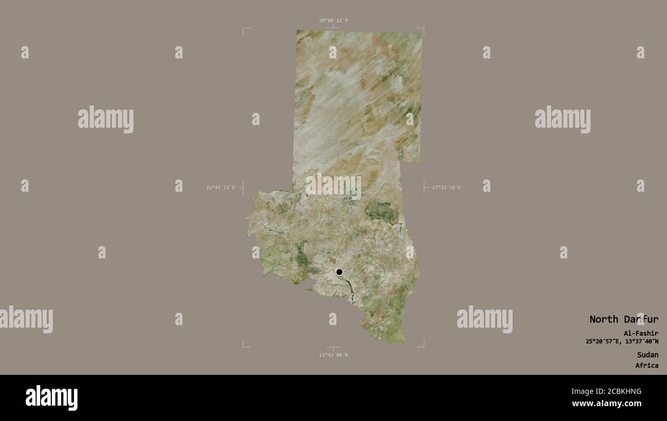 Area of North Darfur, state of Sudan, isolated on a solid background in ...