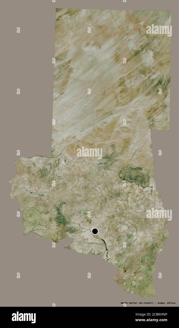 Shape of North Darfur, state of Sudan, with its capital isolated on a ...