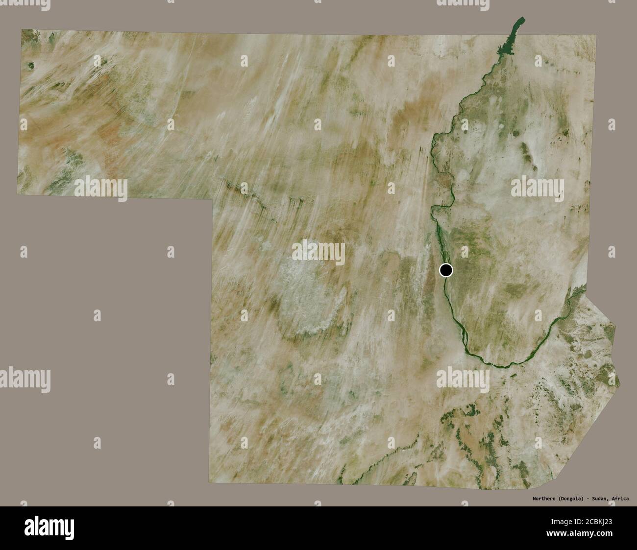 Shape of Northern, state of Sudan, with its capital isolated on a solid ...