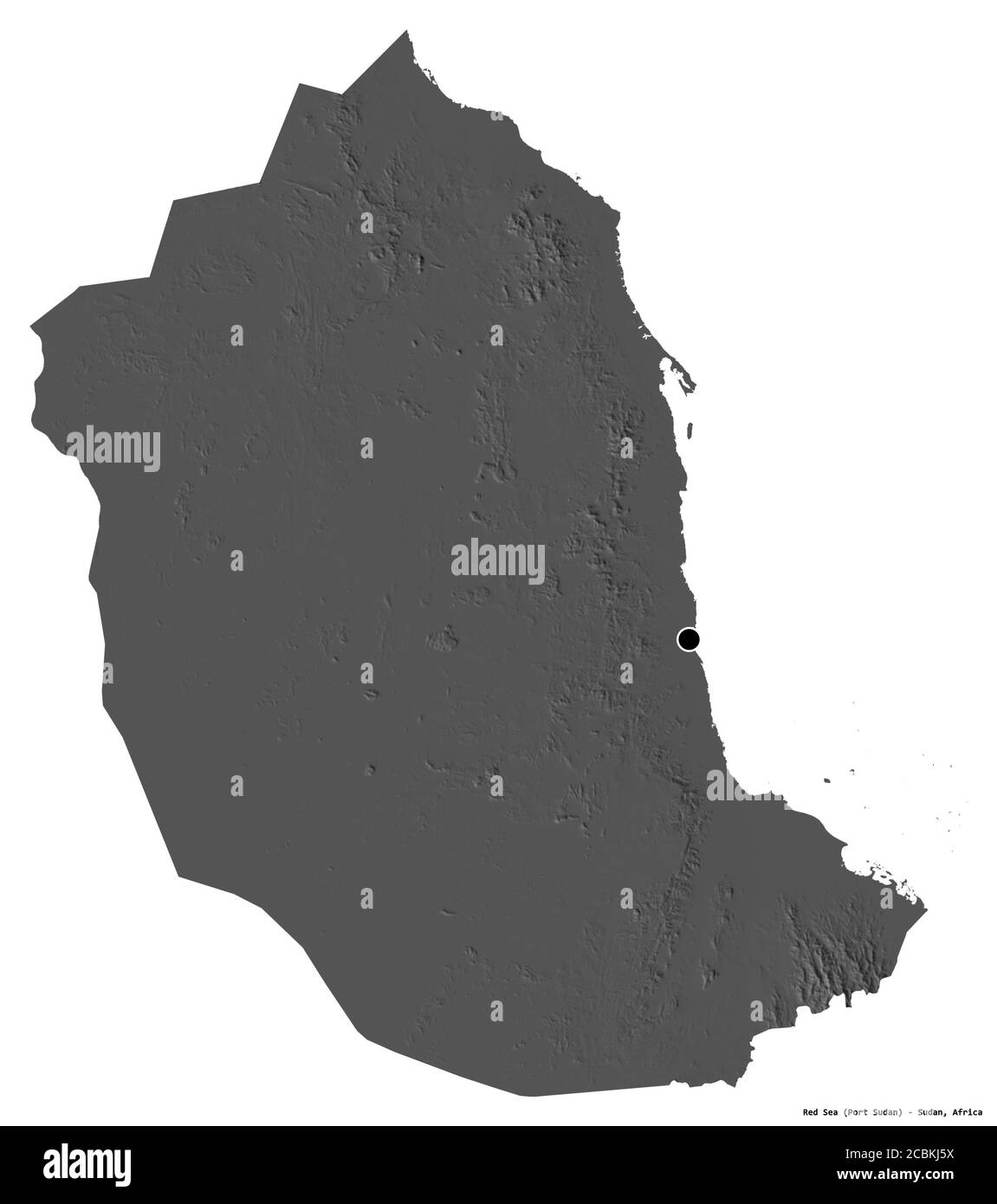 Shape of Red Sea, state of Sudan, with its capital isolated on white ...