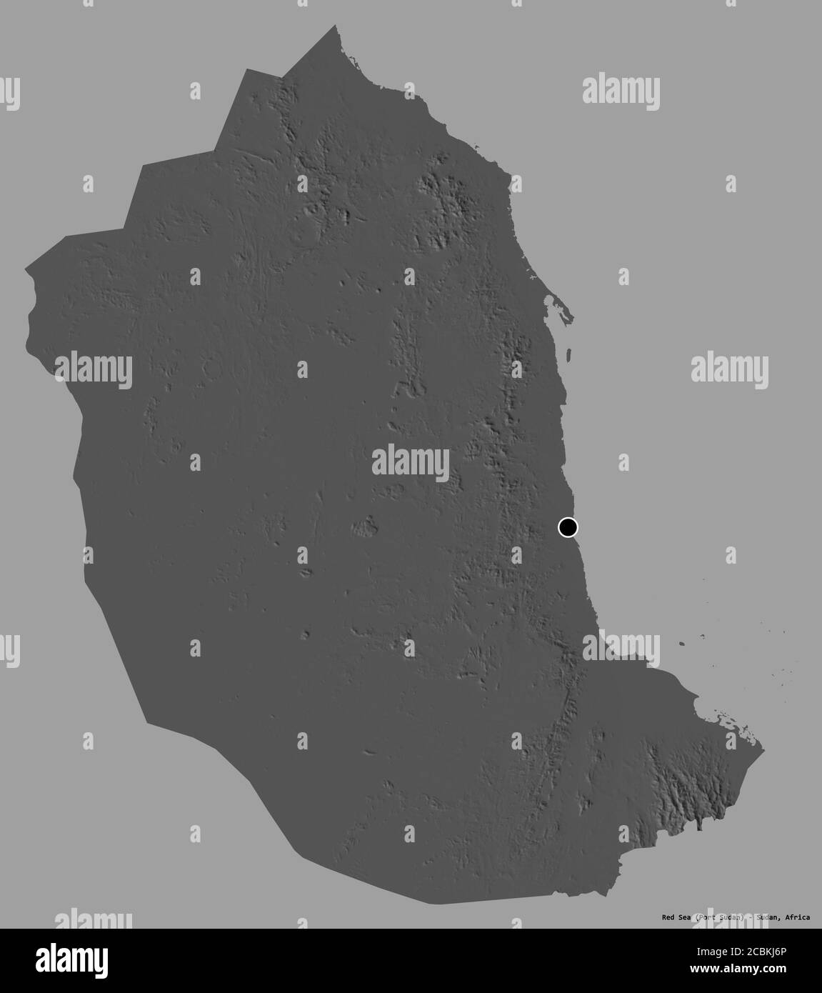 Shape of Red Sea, state of Sudan, with its capital isolated on a solid ...